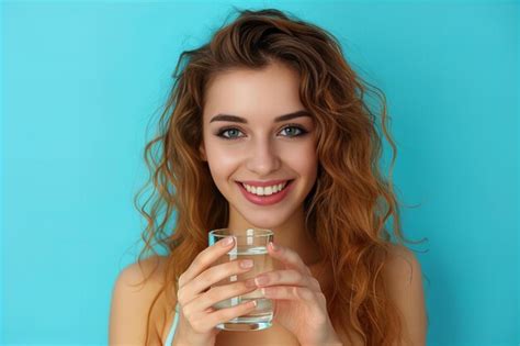 Woman Holding Glass Water Face Premium Ai Generated Image