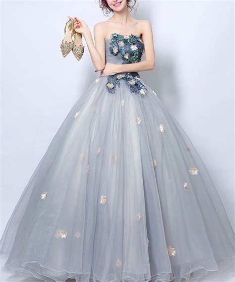 Chic Prom Dresses Strapless Floor Length Appliques Chic Prom Dresseve