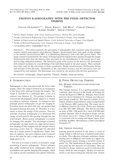 Pdf Proton Radiography With The Pixel Detector Timepix