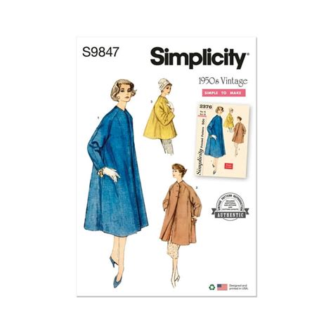 Simplicity Sewing Pattern 9847 Misses Coat In Three Lengths Size