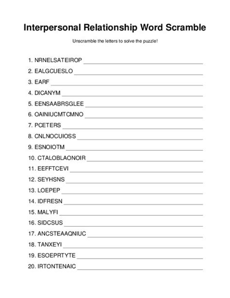 Interpersonal Relationship Word Scramble
