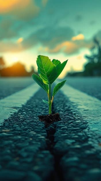 Premium Photo Resilient Plant Thriving Against All Odds In A Road Crack