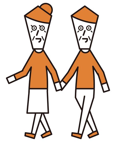 손을 잡고 걷고 있는 부부노인의 그림 무료 일러스트 소재집 Kukukeke