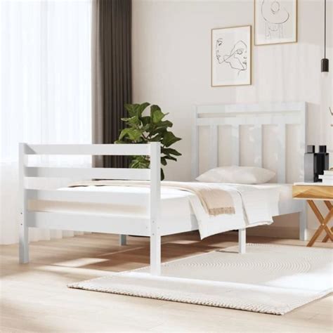 Pwshymi Cadre De Lit Blanc Bois Massif X Cm Simple R Cdiscount Maison
