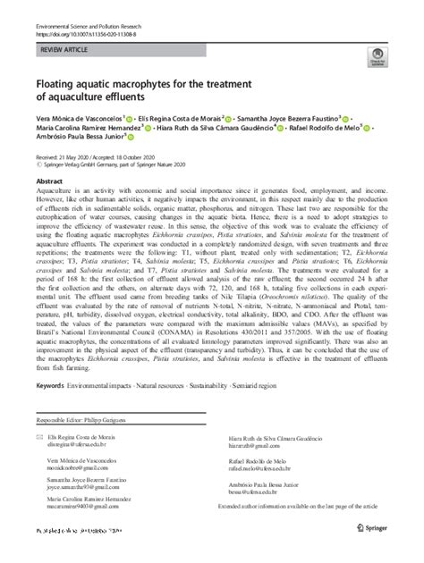 Pdf Floating Aquatic Macrophytes For The Treatment Of Aquaculture