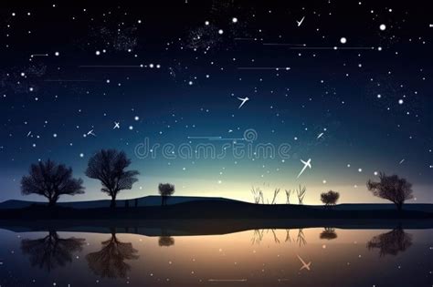 Abstract And Surreal Landscape With Shooting Stars Starry Night Sky