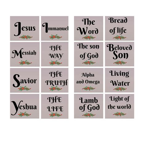 40 Names Of Jesus Christ Printable Cards Beige Background For Christmas