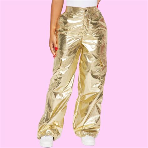 Glam Metallic Cargo Jogger In Gold ®pink Sugar Bikini
