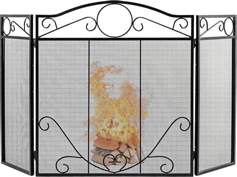 Wood Burning Foldable 3 Panel Fireplace Screen Black 50x29 I H No
