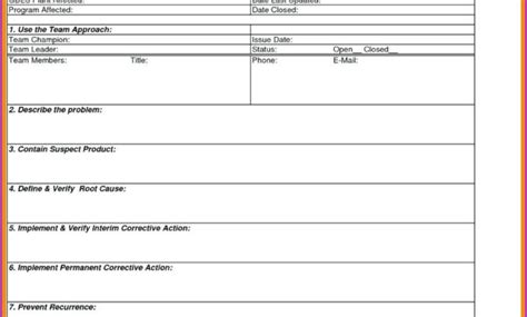 D Report Vorlage Excel Dann Corrective Action Form Corrective For 8D Report Template 10