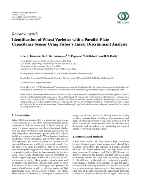 Pdf Identification Of Wheat Varieties With A Parallel Plate