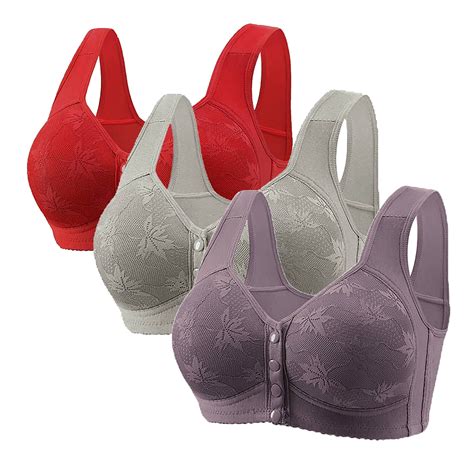 Amvlyk 3pc Front Closure Bra For Women Wireless Wide Shoulder Straps