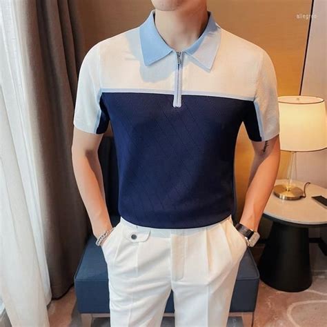 Mens Polos High Class Personality Color Matching Lapel Polo Shirt Mens Summer Classic Fashion