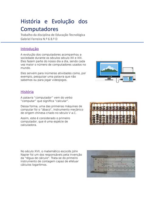 História E Evolução Dos Computadores História E Evolução Dos