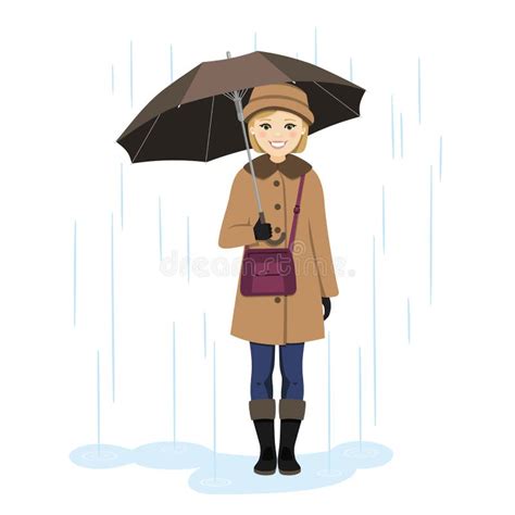 Woman Holding Umbrella Under The Rain Vector Illustration Stock Vector