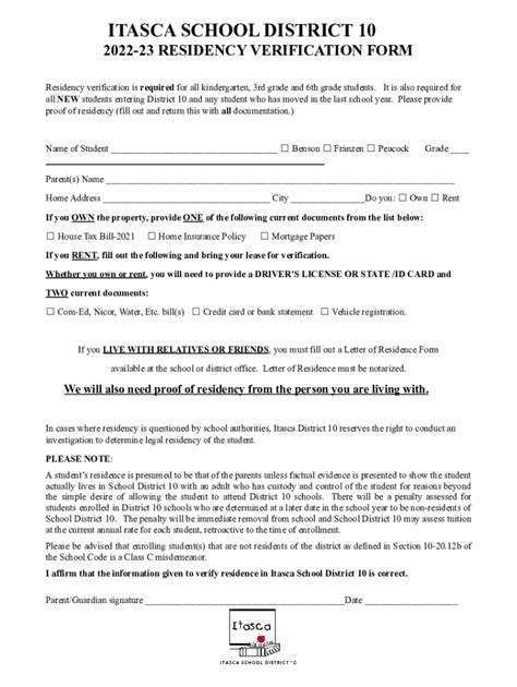 Fillable Online 10district Residency Verification Form New Fy18 Fax