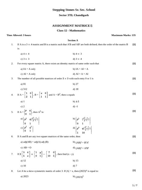 Matrices Assignment Pdf Matrix Mathematics Mathematical Physics