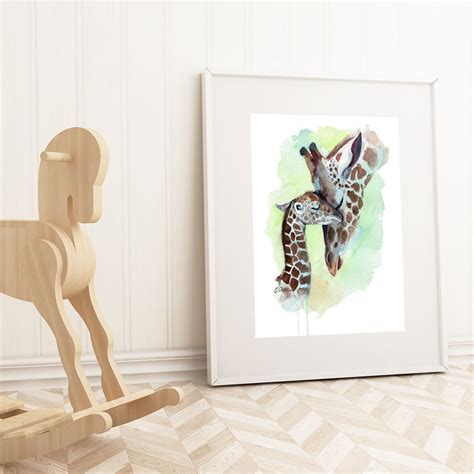 WATERCOLOR Giraffe Mom And Baby Giraffe Nursery Wall Art Etsy