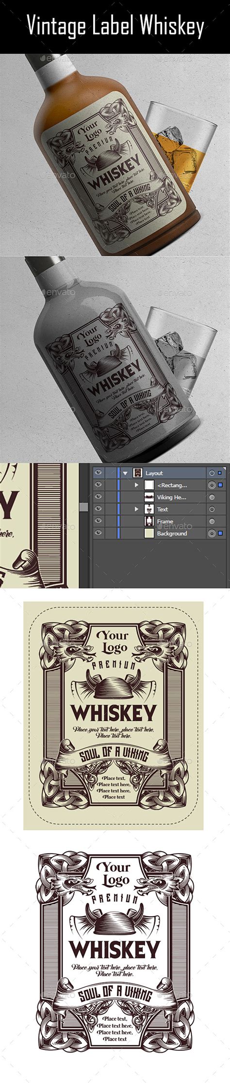 葡萄酒标签威士忌v2 包装印刷模板vintage Label Whiskey V2 Packaging Print