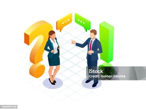 아이소메트릭 질문 및 답변 개념입니다 토론 남자와 여자 벡터 일러스트 레이 션 질의응답에 대한 스톡 벡터 아트 및 기타 이미지