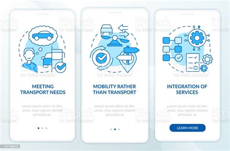 Maas 컨셉 컴포넌트 블루 온보딩 모바일 앱 화면 Brand Name Smart Phone에 대한 스톡 벡터 아트 및 기타
