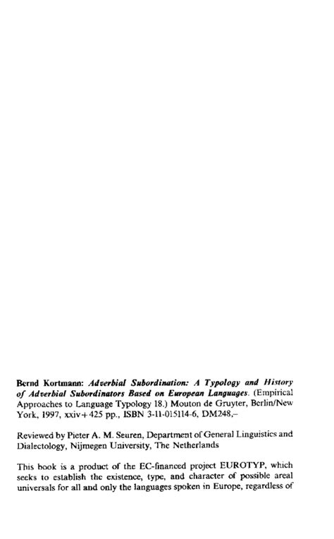 Pdf Adverbial Subordination A Typology And History Of Adverbial Subordinators Based On