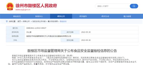 江苏省徐州市鼓楼区市场监管局公布2022年第4期食品安全监督抽检信息 中国质量新闻网