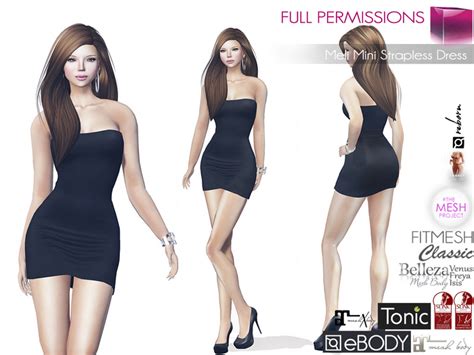 Second Life Marketplace Full Perm Female Sexy Strapless Cocktail Mini