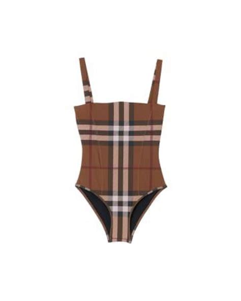Burberry Extra Small Dark Birch Check Logo One Piece Swimsuit In Brown