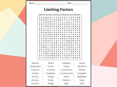 Limiting Factors Word Search Puzzle Worksheet Activity Teaching Resources