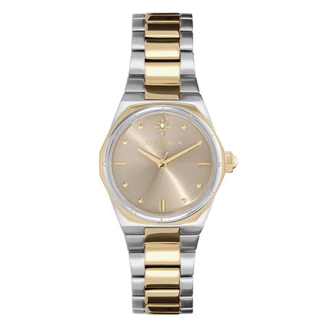 Sports Luxe 28mm Mini Hexa Two Tone Bracelet Watch And Illusion Stacking Bracelet T Set