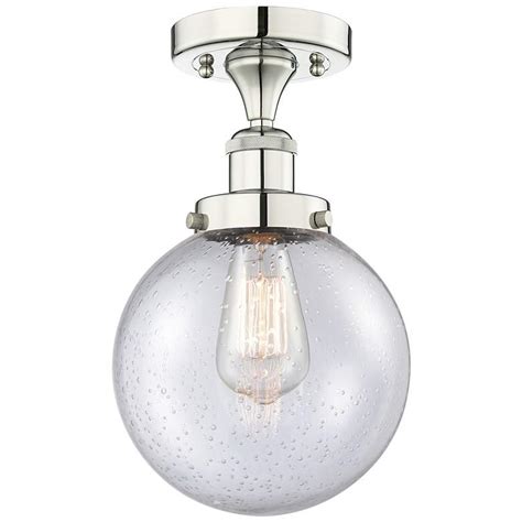 Beacon 8 Wide Polished Nickel Semiflush Mount With Seedy Glass Shade