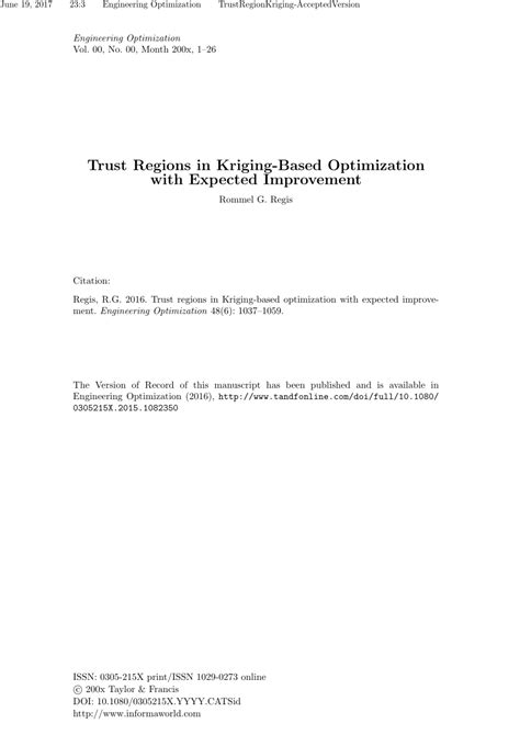 Pdf Trust Regions In Kriging Based Optimization With Expected Improvement