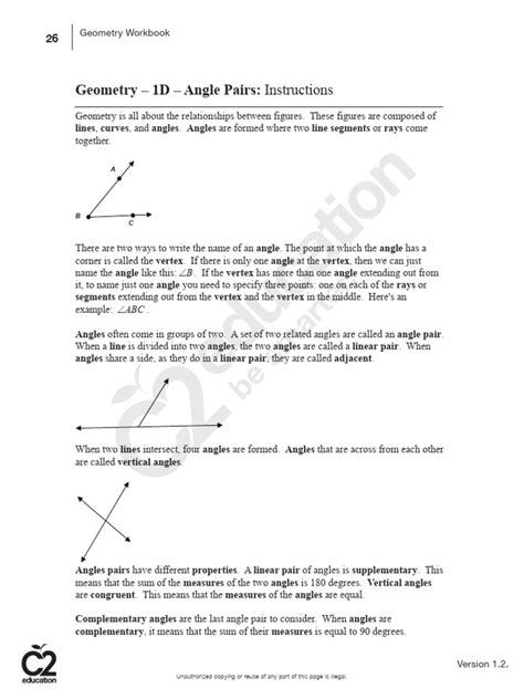 Geometry 1d In Class Angle Pairs Pdf Angle Line Geometry