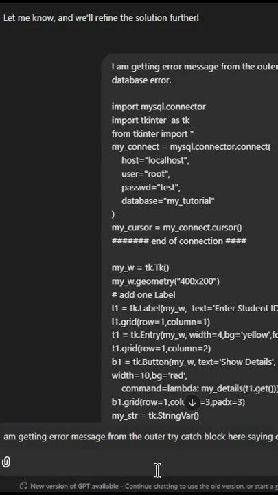 fixing python errors with chatgpt tkinter and mysql example chatgpt errorhandling youtube
