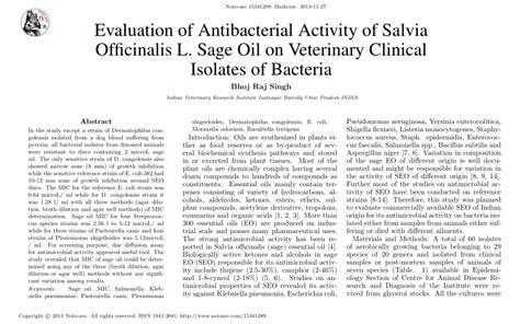 Pdf Evaluation Of Antibacterial Activity Of Sage Salvia Officinalis Oil On Veterinary