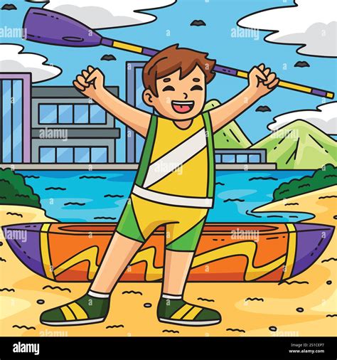 Rowing Oarsman Raising Oar In Victory Colored Stock Vector Image And Art