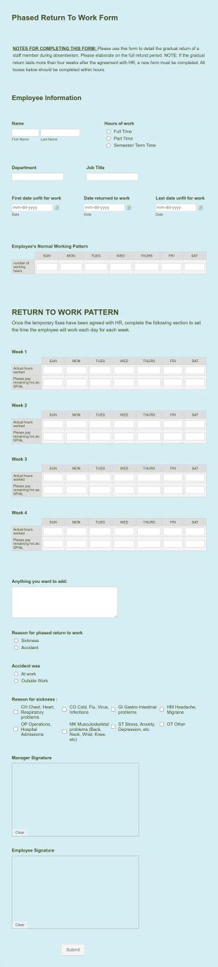 Phased Return To Work Form Template Jotform