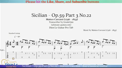 Sicilian Op59 Part 3 No22 Matteo Carcassi For Classical Guitar