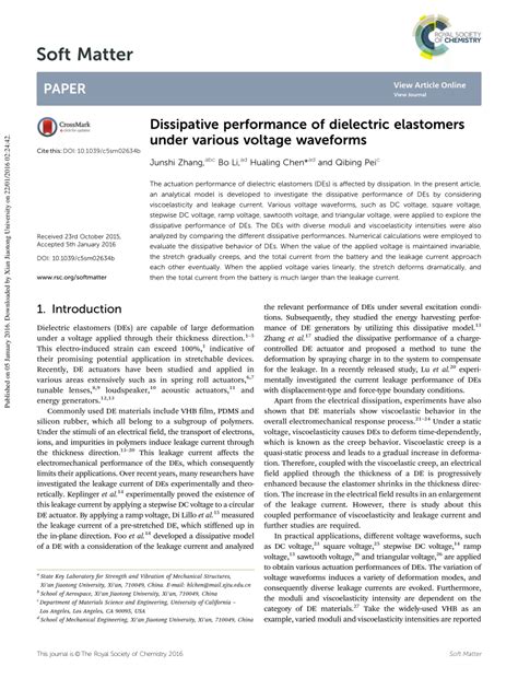 Pdf Dissipative Performance Of Dielectric Elastomers Under Various