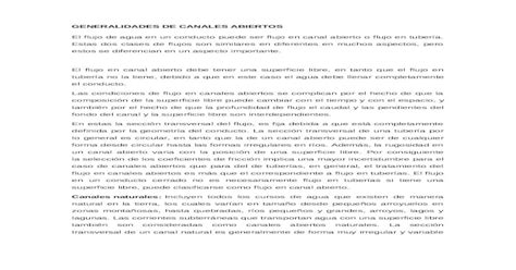 Generalidades De Canales Abiertos Docx Document