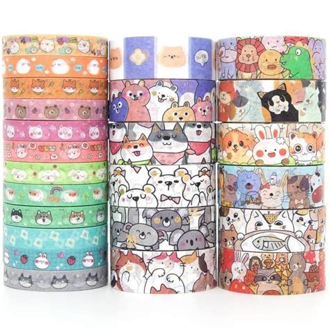 Mignon Animaux Washi Tape Set 24 Rouleaux Feuille d or Adhésif