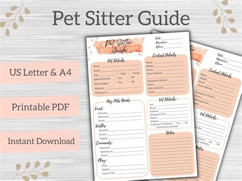 Pet Sitter Guide Pet Care Instructions Printable Dog Sitter Form Cat