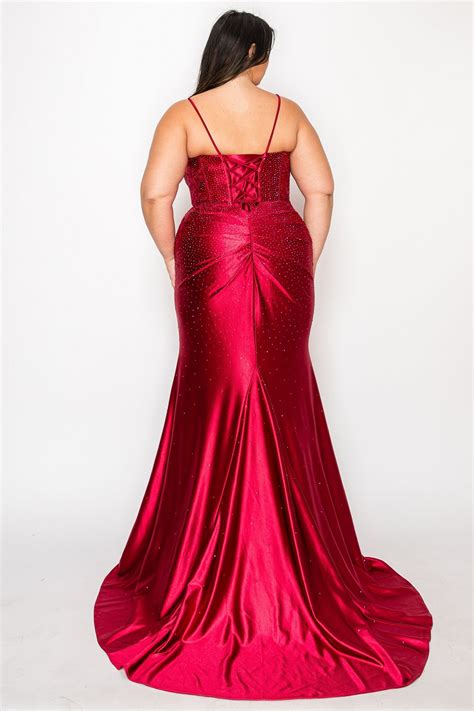 Plus Size Beaded Satin Gown By Poly Usa W1164 Abc Fashion