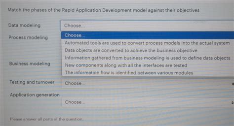 Match The Phases Of The Rapid Application Development Model Against Their