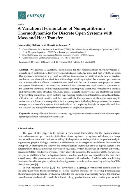 Pdf A Variational Formulation Of Nonequilibrium Thermodynamics For Discrete Open Systems With