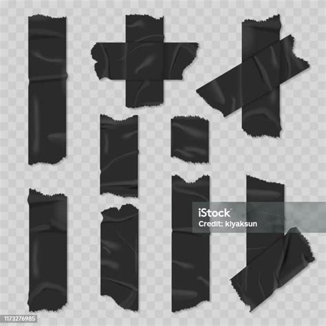 블랙 덕트 접착제 테이프 사실적인 일러스트 검은색에 대한 스톡 벡터 아트 및 기타 이미지 검은색 접착 테이프 개체 그룹
