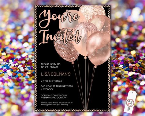 Green Gold Birthday Balloons Invitation Printable Tem