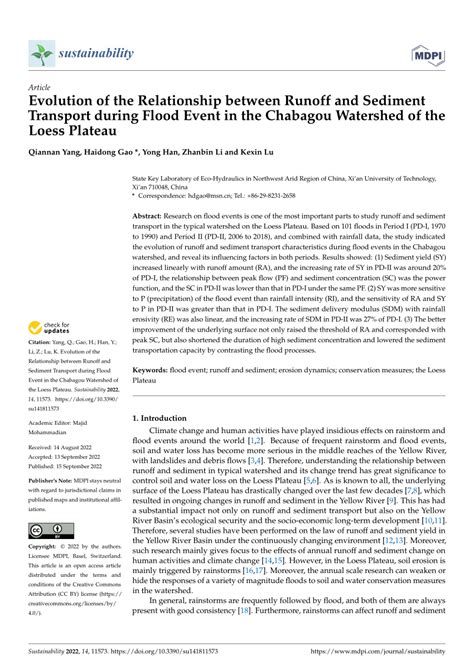 Pdf Evolution Of The Relationship Between Runoff And Sediment Transport During Flood Event In