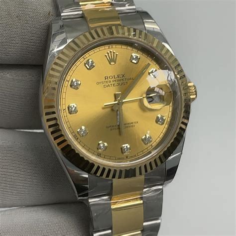 Rolex Datejust 41 Mm Fluted Bezel Champagne Diamond Dial For 17300